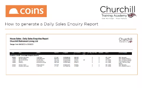 How to generate a Daily Sales Enquiry Report - Churchill Living